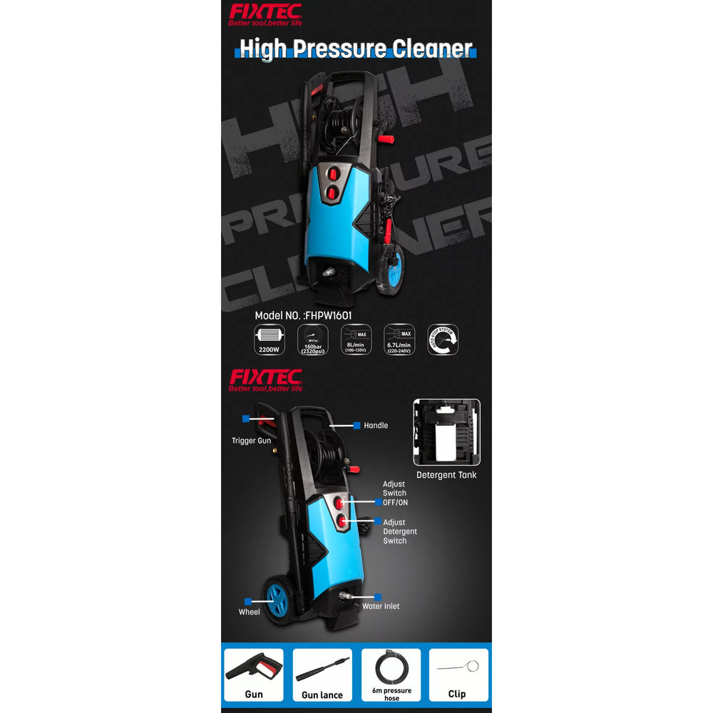 Hidrolavadora Alta Presion Electrica Fixtec 160 Bar 2321 Psi - Isamit Maquinarias